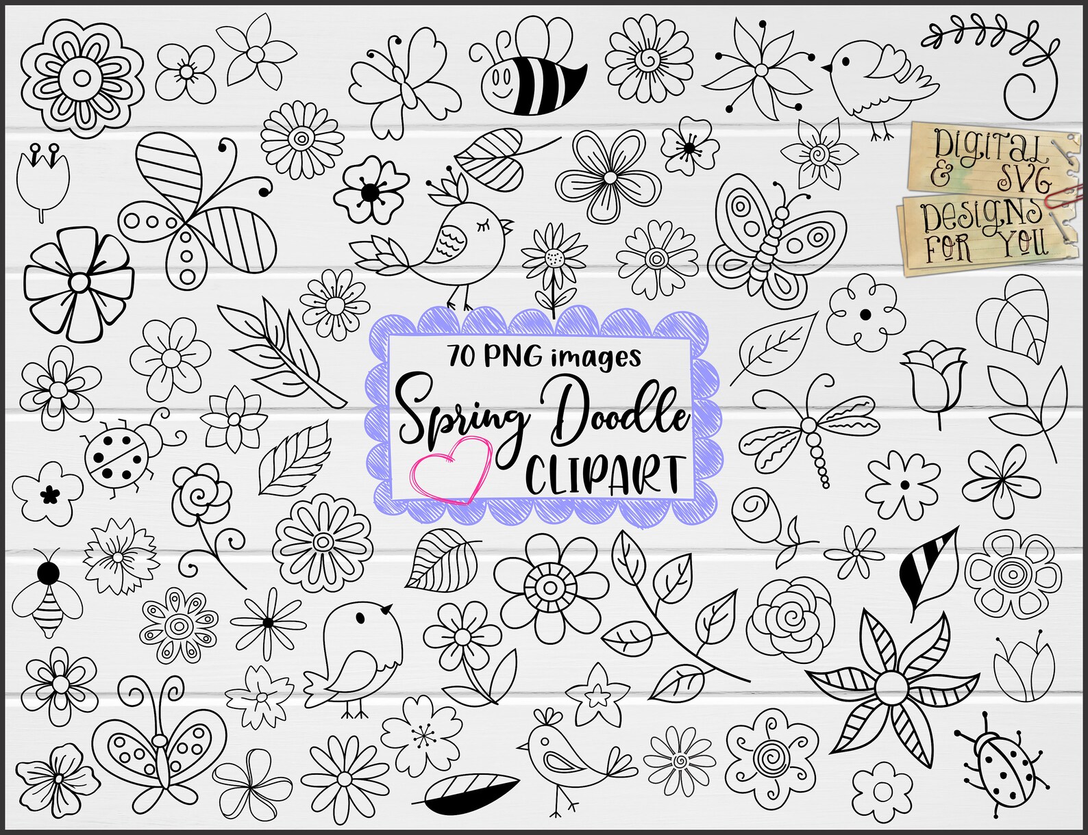 Spring Doodle Clipart Flower Clipart Hand Drawn Flowers | Etsy