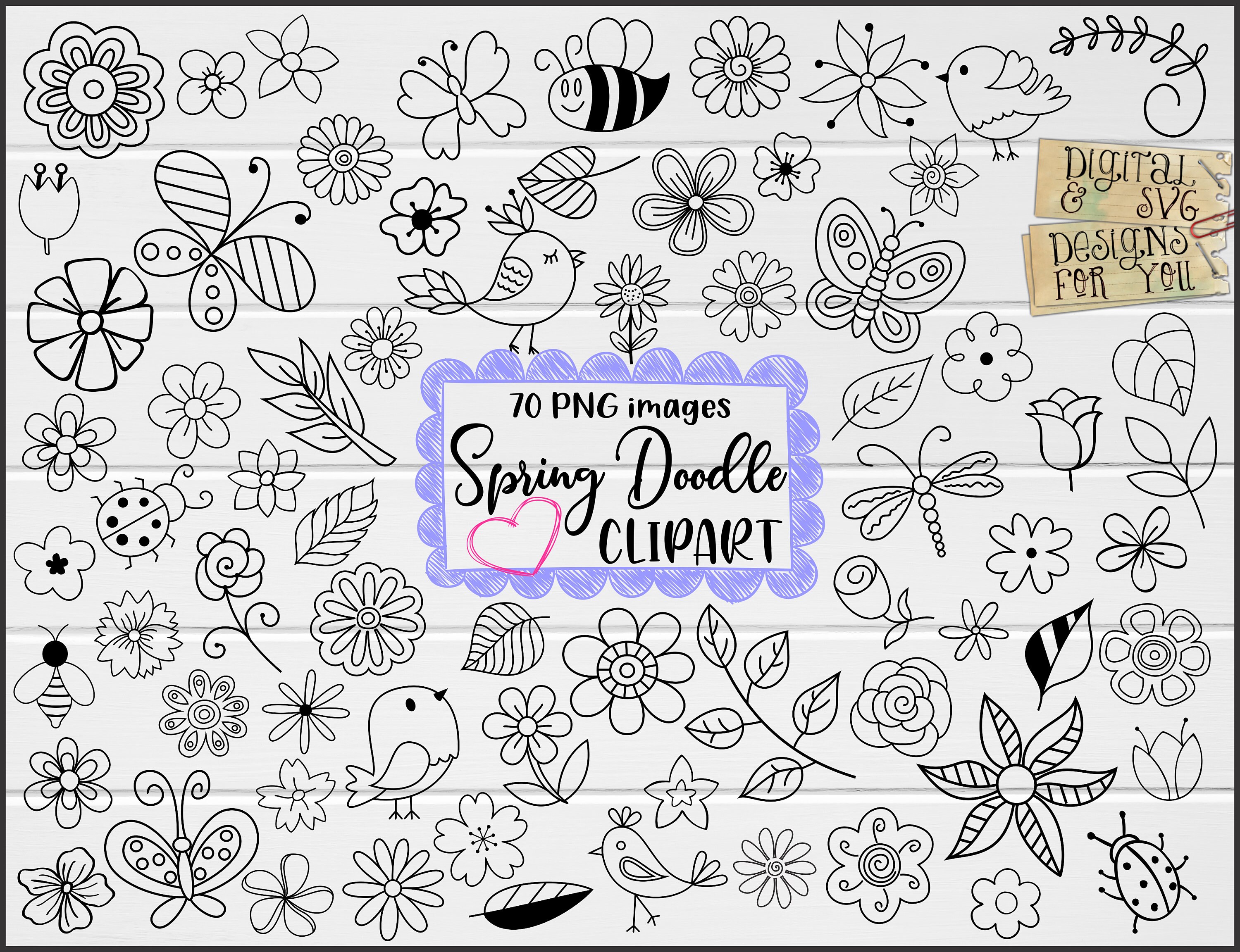 Spring Doodle Clipart Flower Clipart Hand Drawn Flowers | Etsy