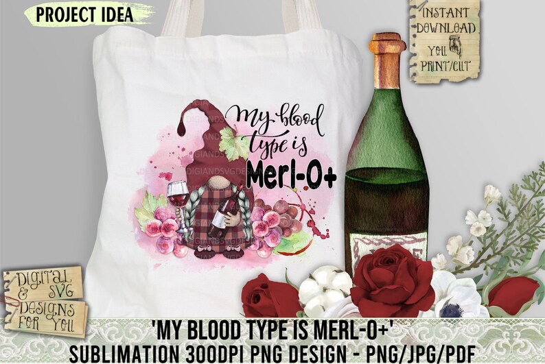 My Blood Type is Merlot Wine Funny Quote Phrase - Etsy