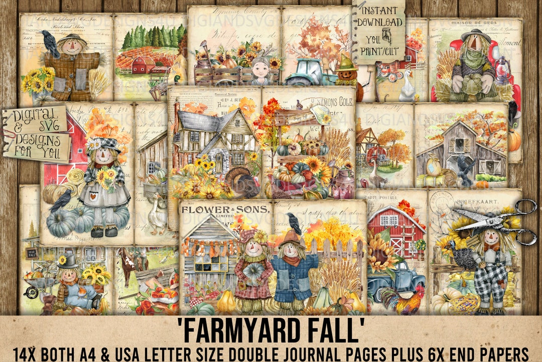 Farmyard Fall, Junk Journal, Pumpkin, Scarecrow, Sunflower, Animals ...