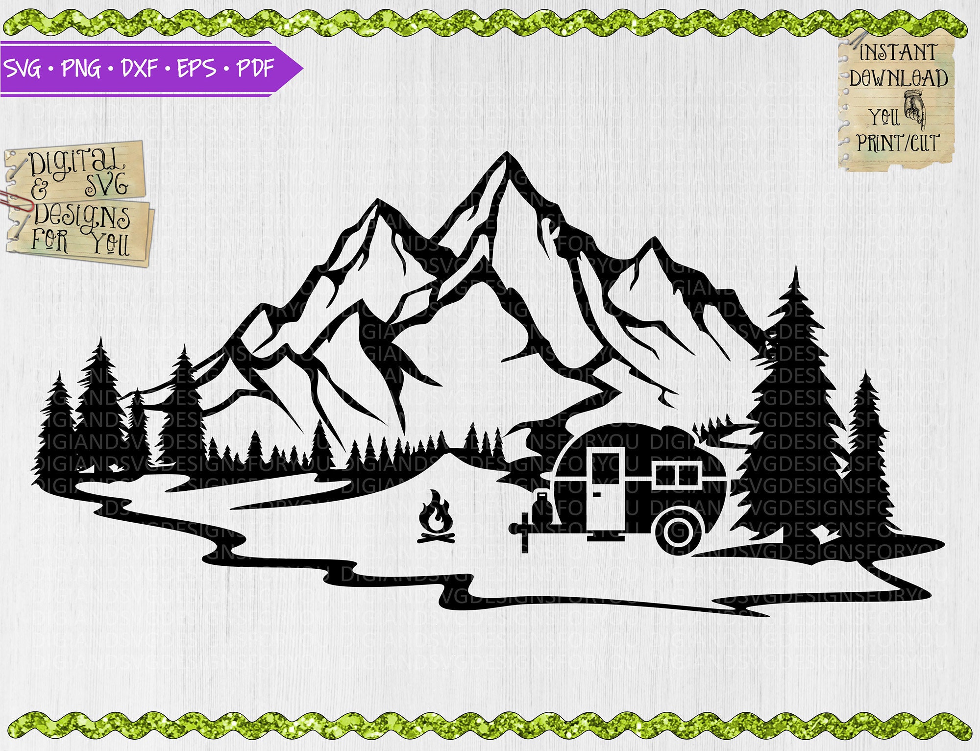 Wald Camper Svg, Png, Eps, Dxf, Berg Svg, Camping Clipart, Bäume Svg ...