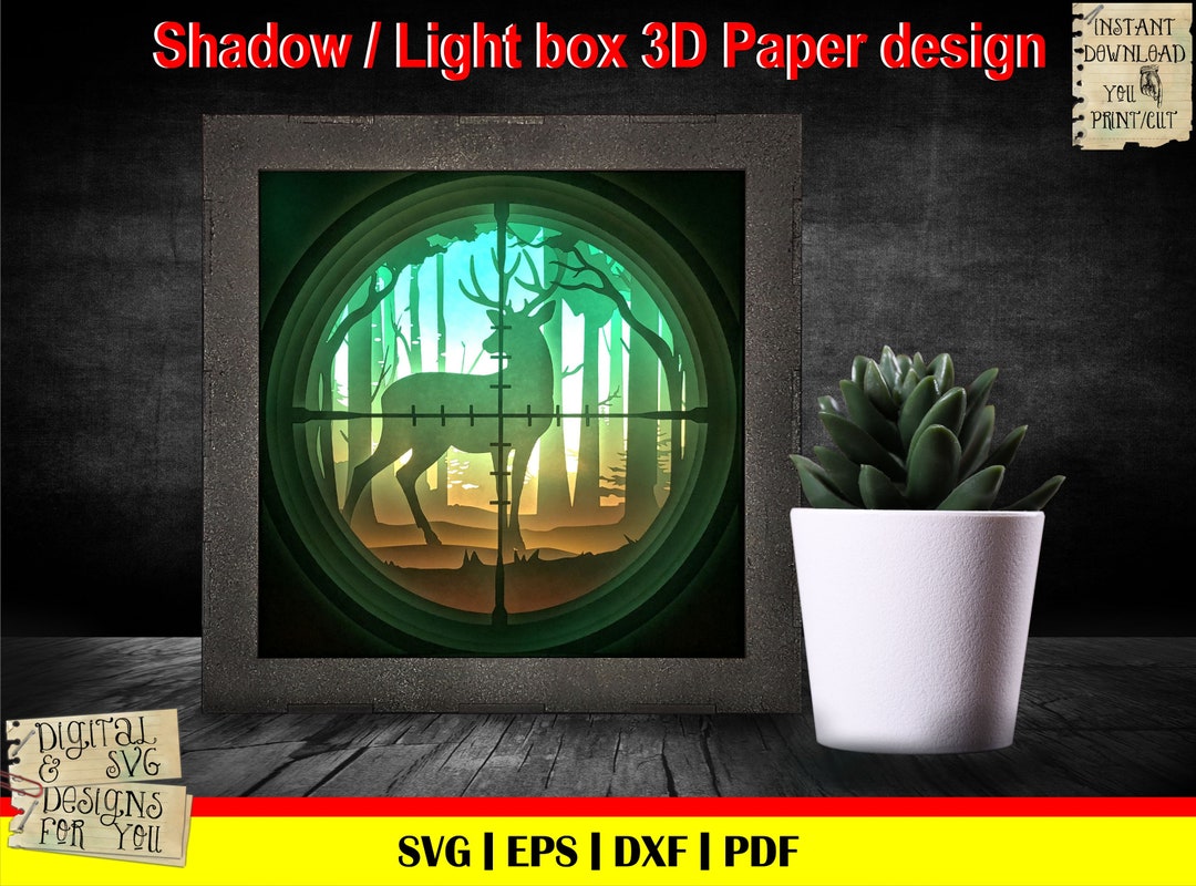 Hunting Deer 3D Paper Cut Template, Light Box SVG, 3D Shadow Box SVG ...