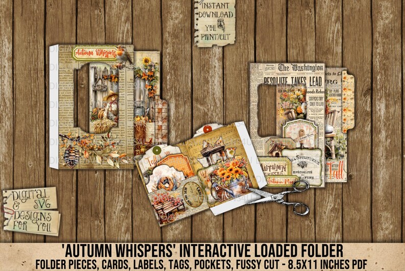 Autumn Whispers, Interactive Folder, Loaded Pockets, Fall, Labels, Tags ...