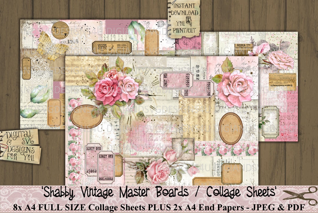Shabby, Vintage, Master Board, Collage Sheet, Roses, Printable, Digital ...