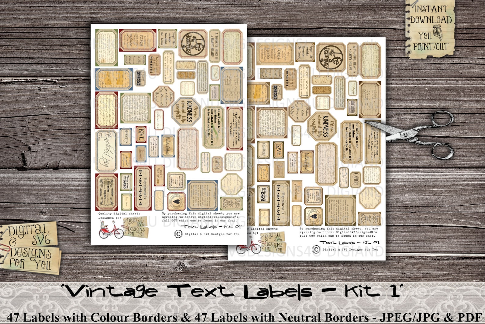 Vintage Text Labels Grunge Printable Junk Journal Words - Etsy