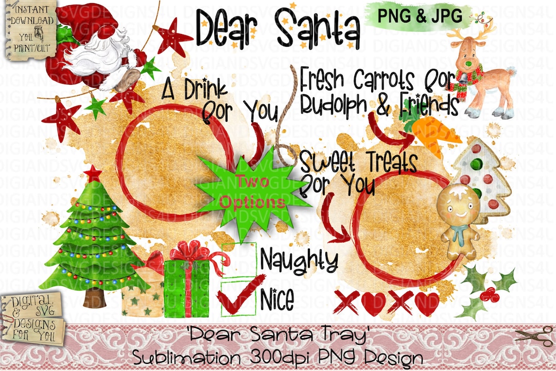 Dear Santa Tray, Sublimation, Milk and Cookies, Cookies for Santa ...