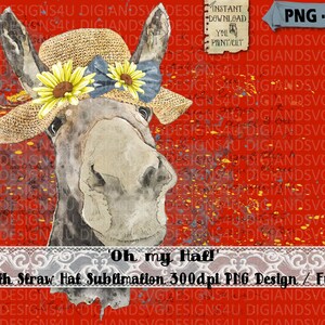Fall Donkey With Straw Hat, Autumn Donkey, Animal, Flower Sublimation ...