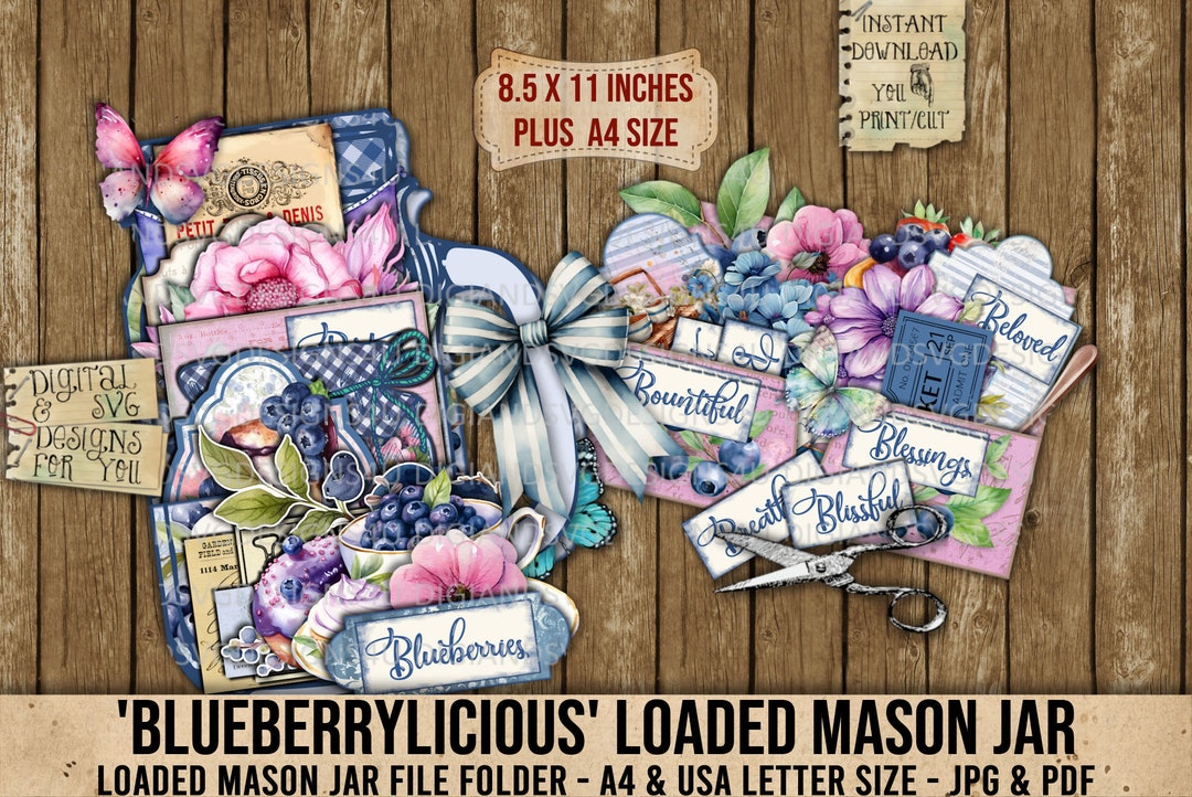 Blueberry-licious, Loaded Mason Jar, File Folder, Blueberries, Tags ...