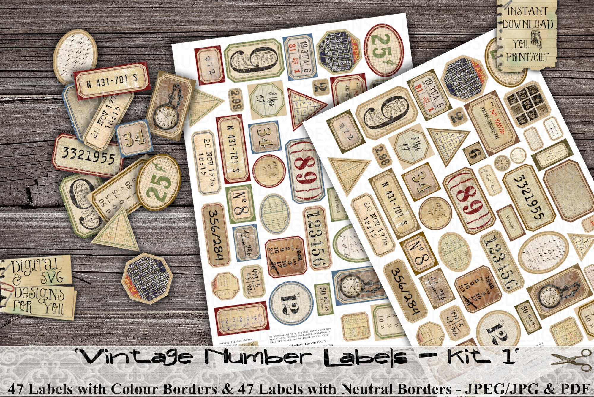 Vintage Number Labels Grunge Random Dennison Printable | Etsy