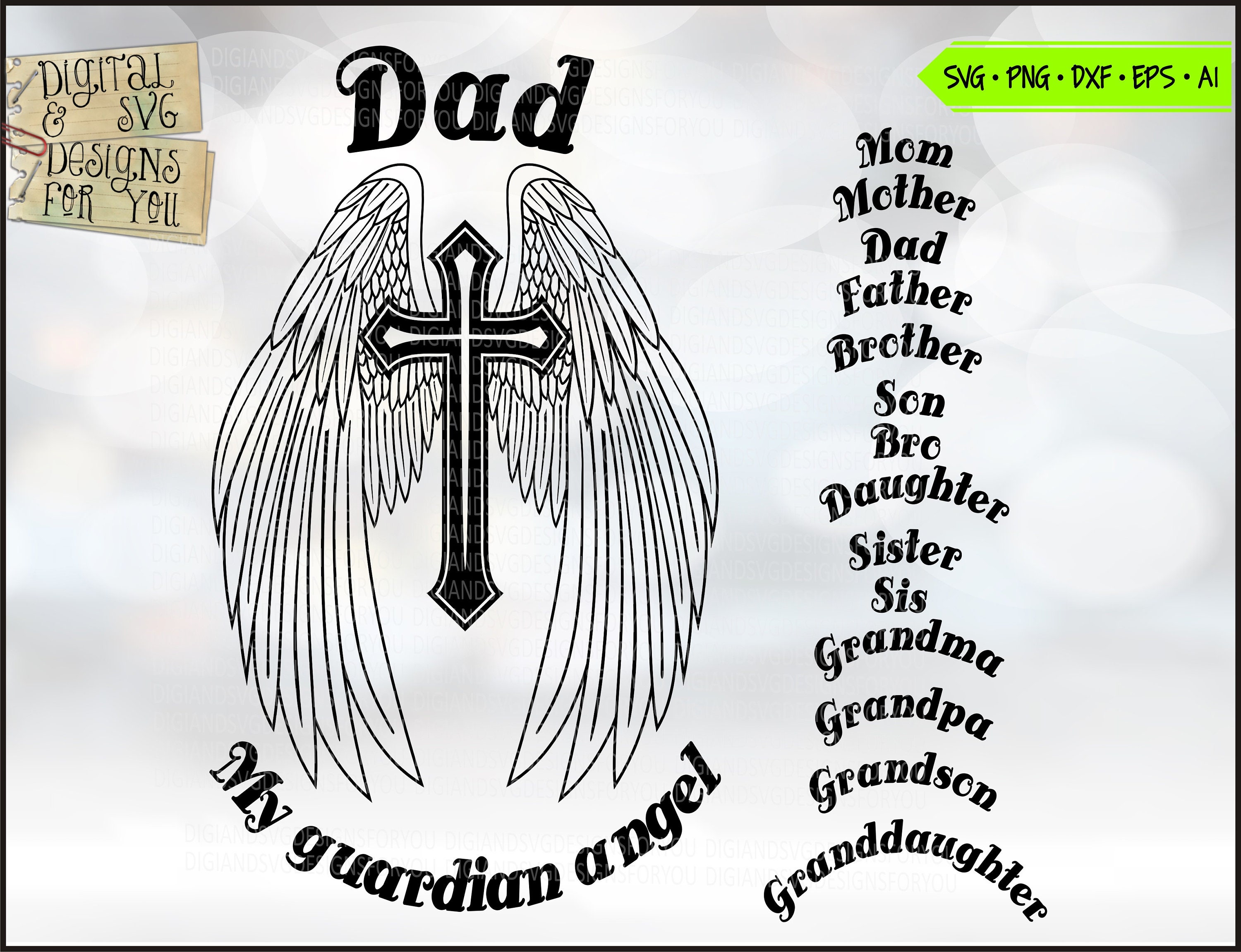 Guardian Angel BW Svg Angel Wings Hero Angel Cutfile | Etsy