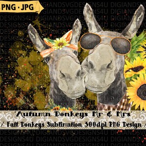 Fall Donkeys, Autumn, Mr & Mrs, Animal, Sunflower Sublimation, PNG ...