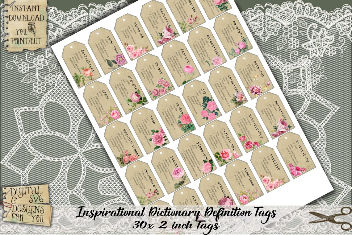 Inspirational, Dictionary, Definitions, Tags, Vintage, Printable, Words ...