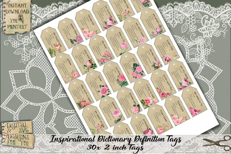 Inspirational, Dictionary, Definitions, Tags, Vintage, Printable, Words ...