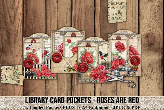 Library Pockets Roses Are Red Library Cards Loaded Pocket - Etsy