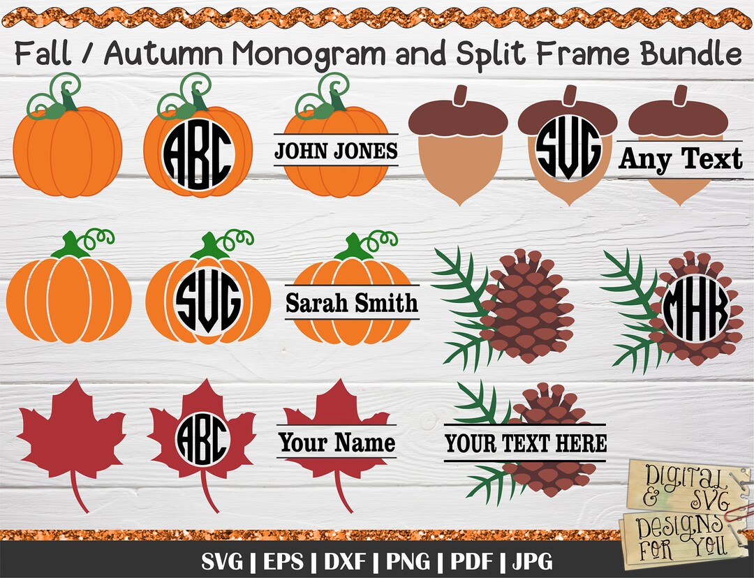 Fall Monogram SVG Cut File, Autumn Monogram Frames, Pumpkins Svg ...
