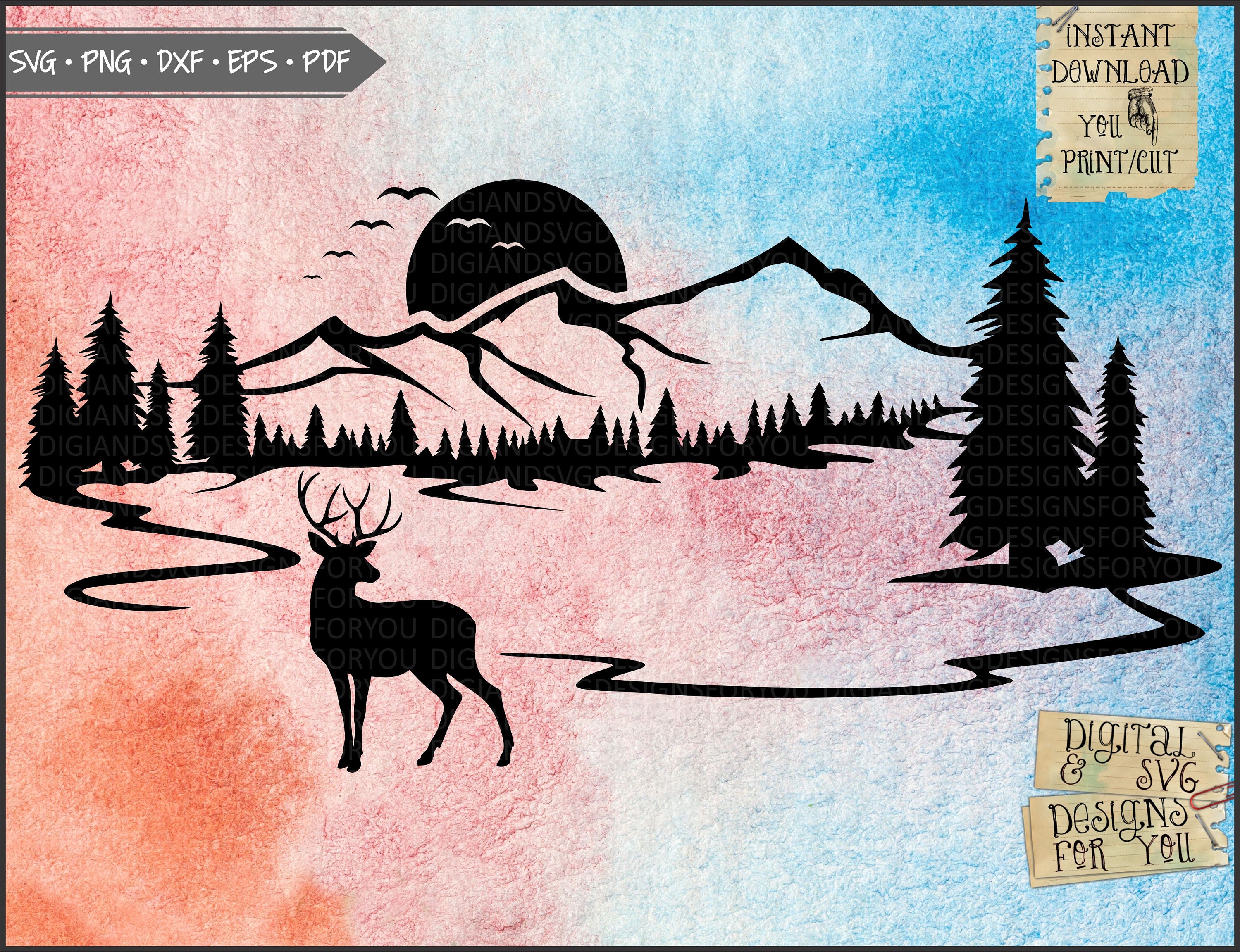 Deer Svg Forest Scene Svg Dxf Png Eps Mountain Svg Camping - Etsy