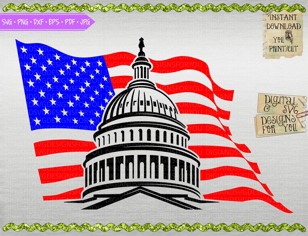 Flag and Capitol Svg Cut File, Flag Design, 4th of July, Flag Outline ...