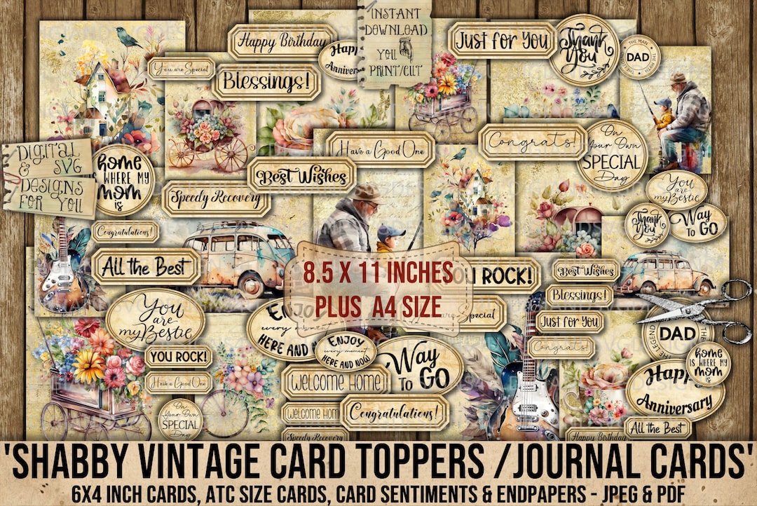 Shabby Vintage Greeting Cards, Toppers, Sentiments, Journal Cards, ATC ...