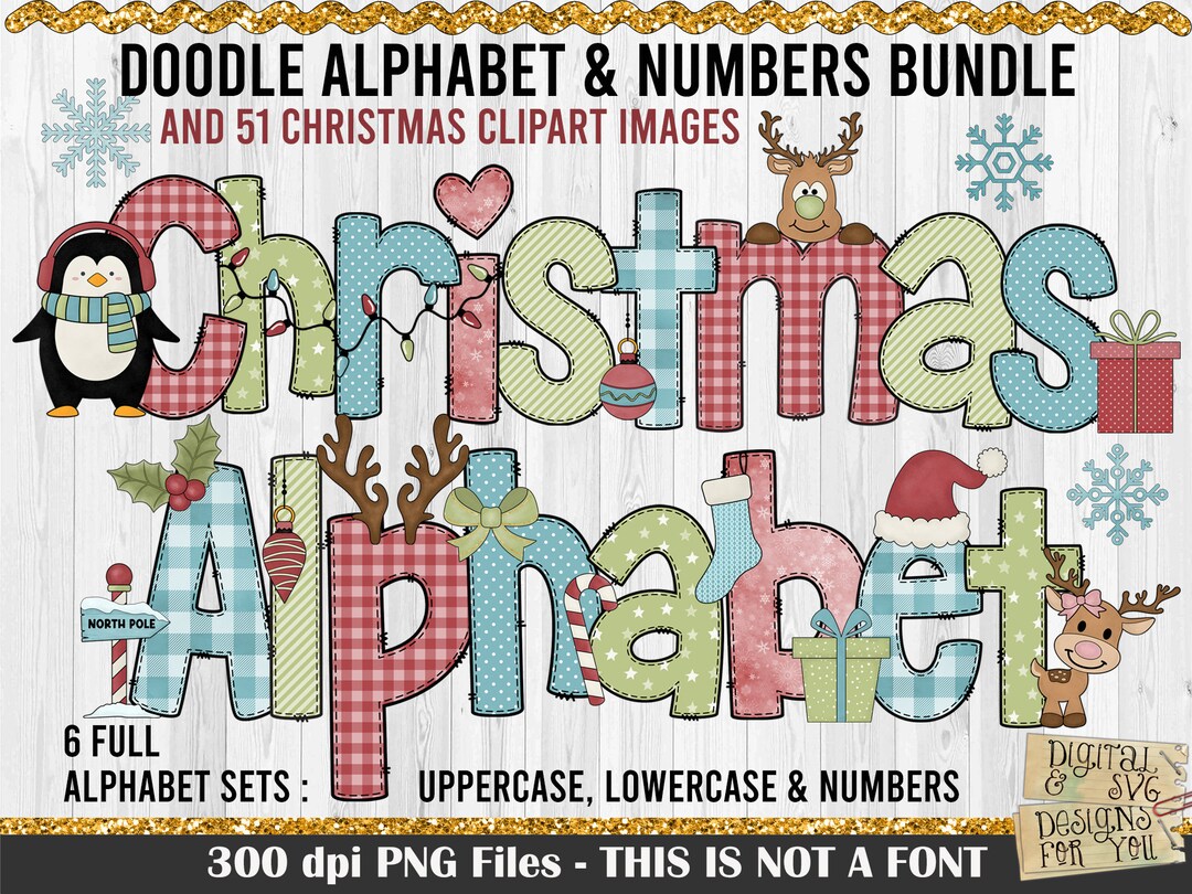 Christmas Alphabet PNG, Doodle Alphabet With Clipart, Doodle Letters ...