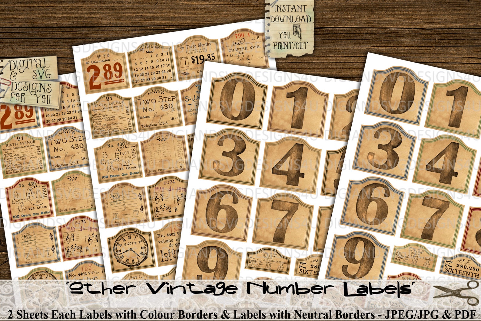Other Vintage Number Labels Grunge Random Printable Junk - Etsy