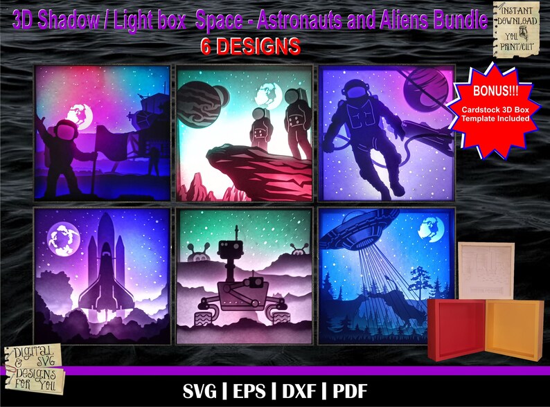 Astronaut and Alien Space Bundle 3D Shadow Box Templates - Etsy
