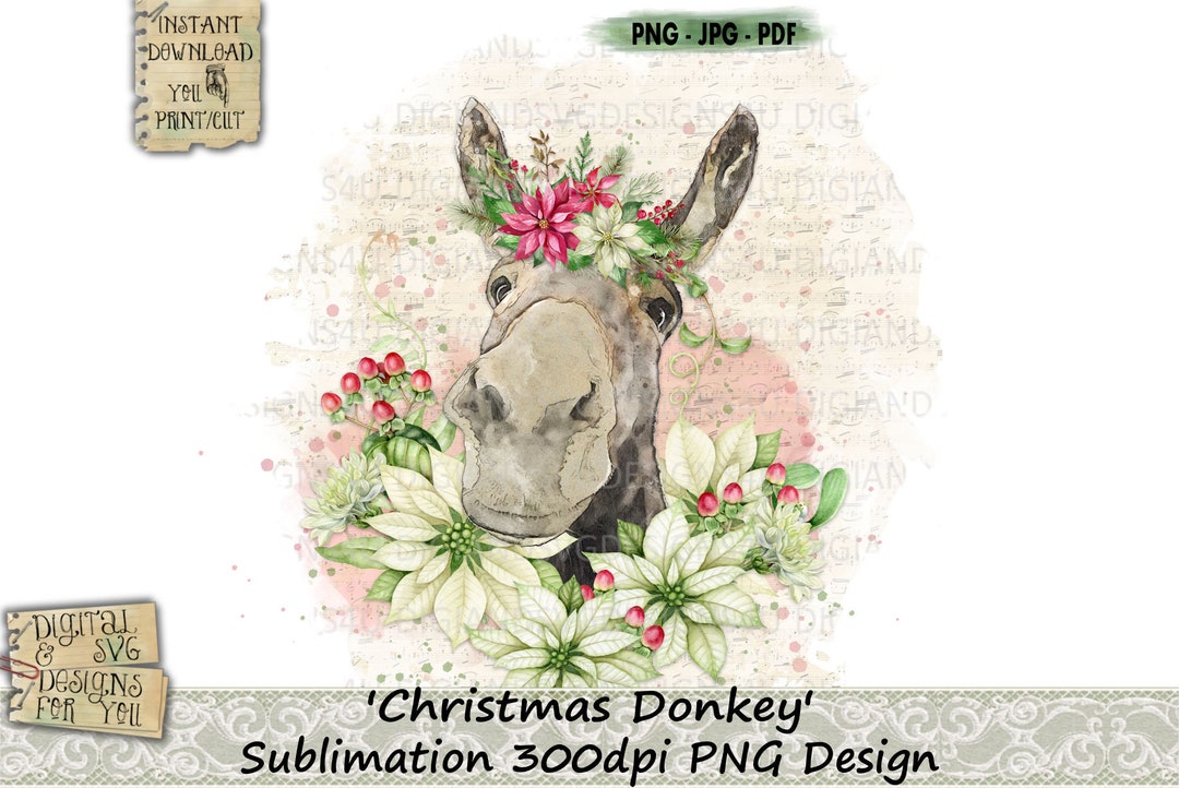 Christmas Donkey, Sublimation, Donkey, Christmas Sublimation, Donkey ...