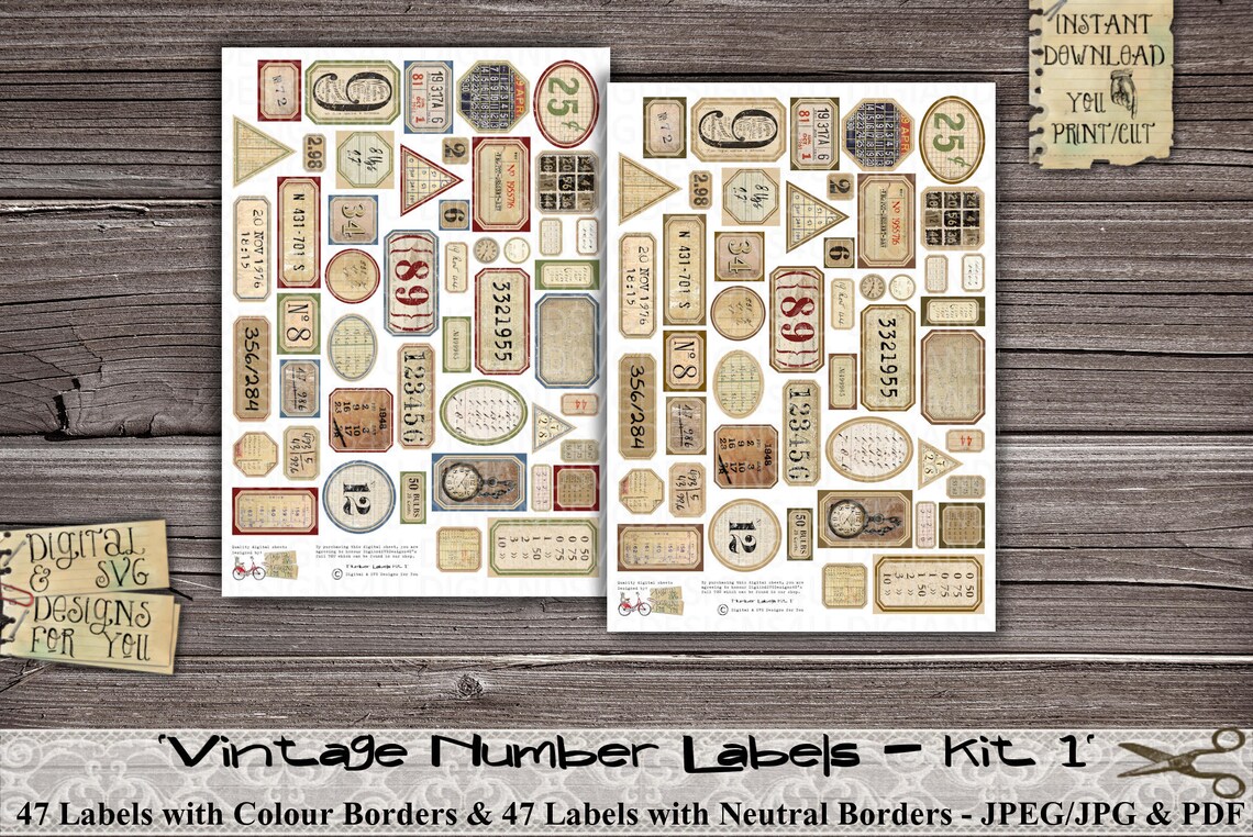 Vintage Number Labels Grunge Random Dennison Printable | Etsy