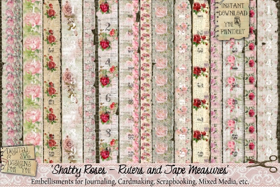 Rulers Tape Measure Shabby Roses Vintage Ephemera - Etsy