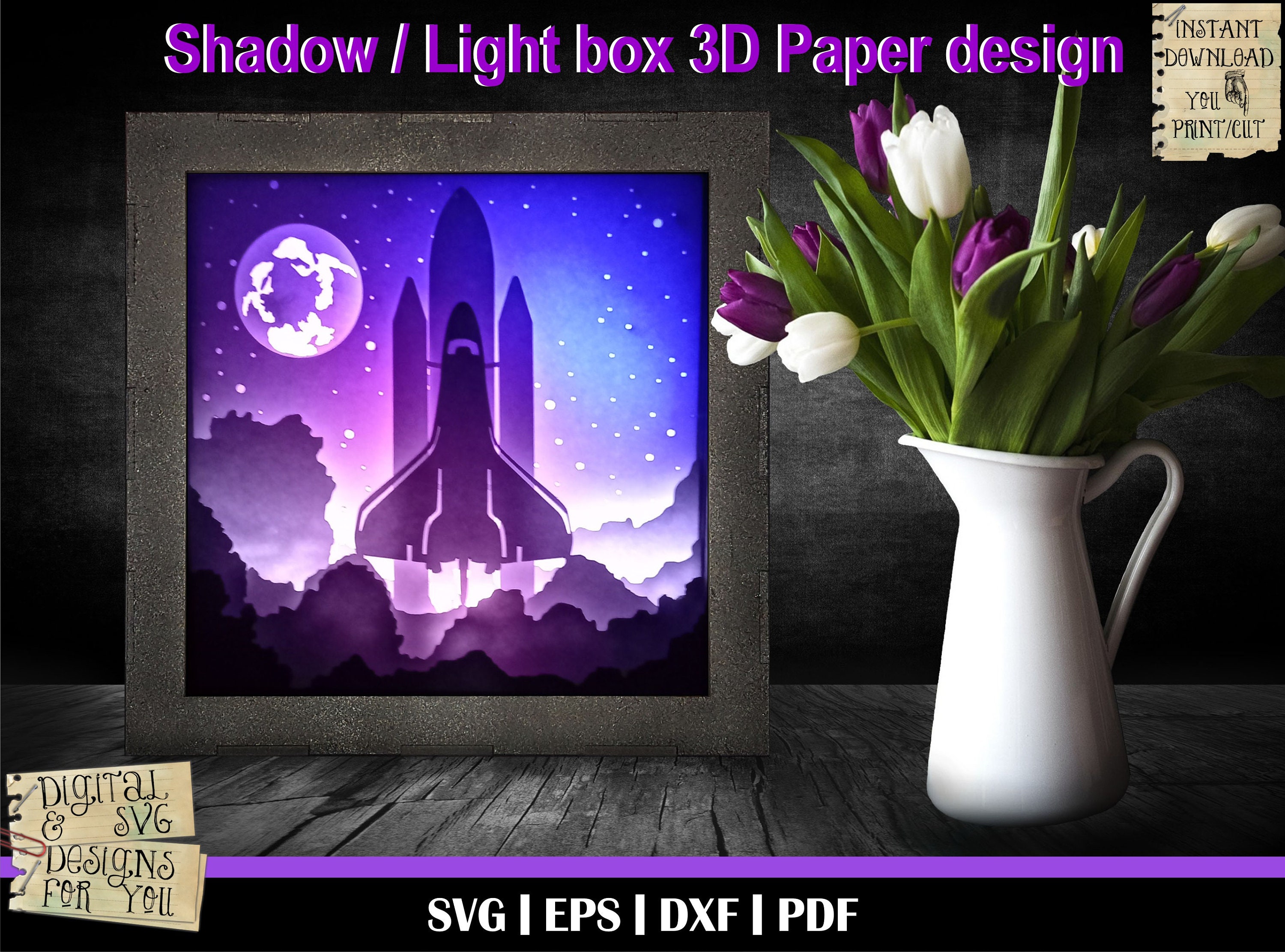Shuttle Launch 3D Light Box, 3D Shadow Box, 3D Paper Cut Template ...