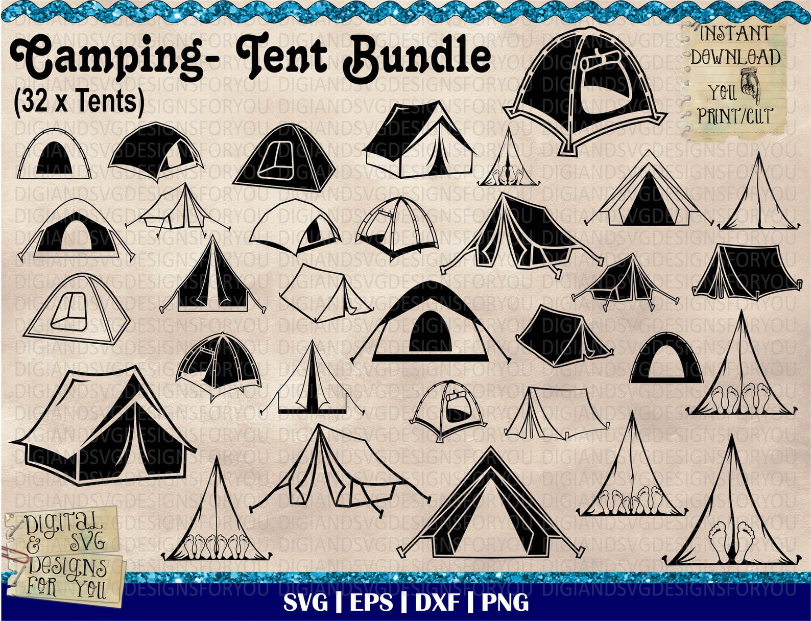 Camping Tents Bundle Camping Clipart Outdoors Cutfile RV | Etsy
