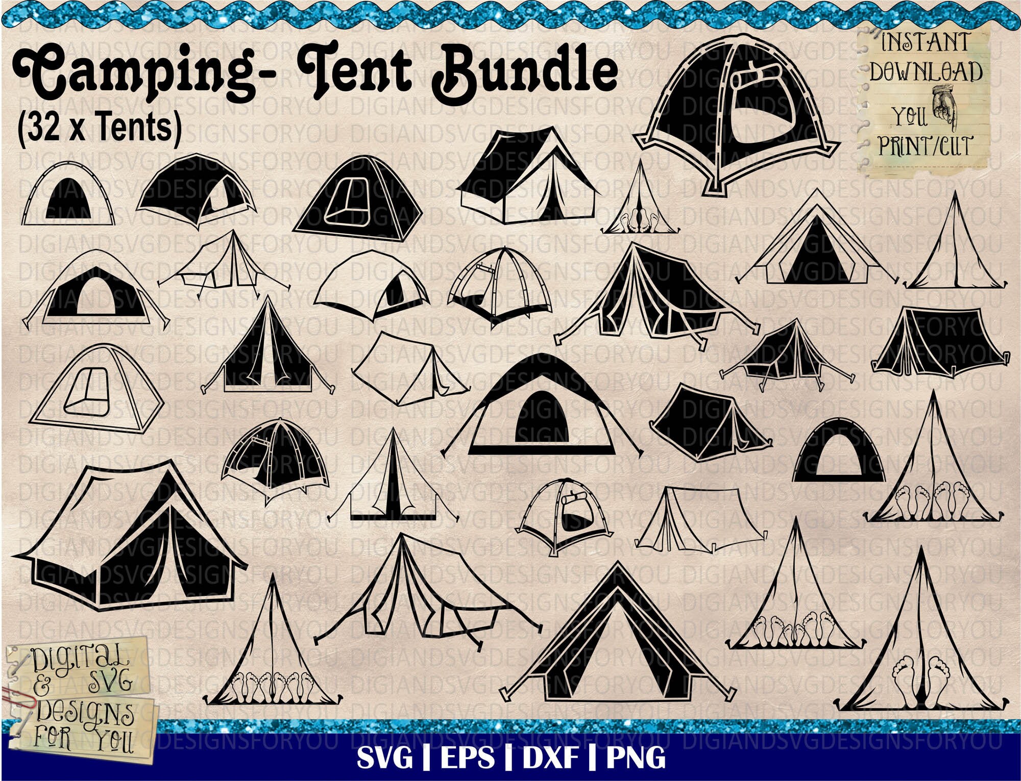 Camping tents bundle camping clipart Outdoors cutfile RV | Etsy