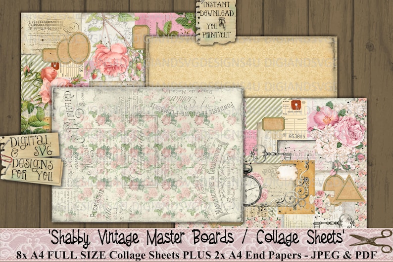 Shabby, Vintage, Master Board, Collage Sheet, Roses, Printable, Digital ...