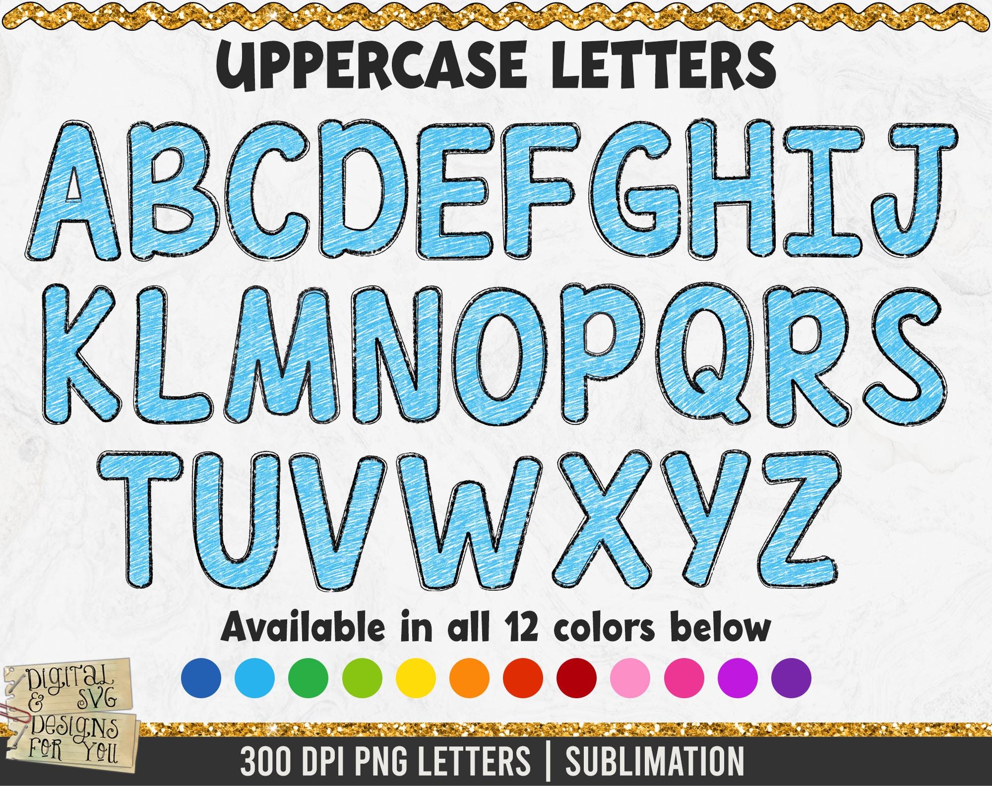 Crayon Doodle Alphabet Bundle, Back to School PNG Alphabet, Alpha ...