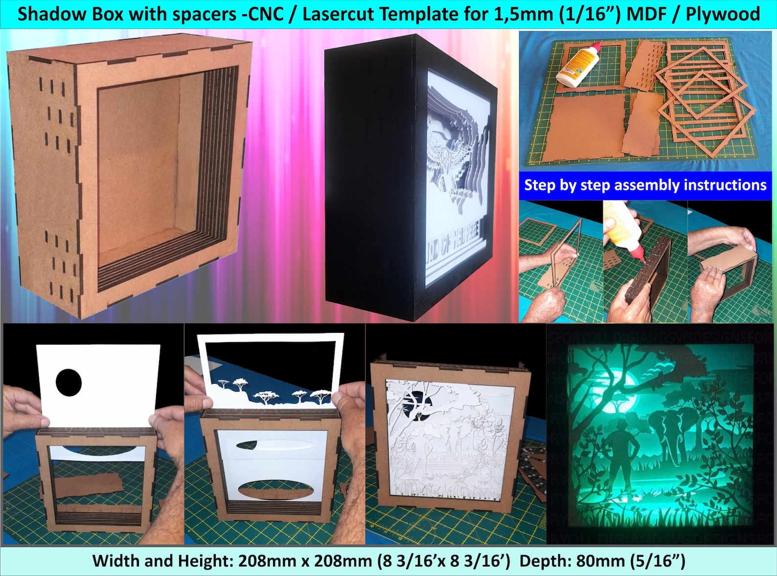 Shadow Box With Spacers, Cnc or Laser Cut Template for 1.5mm (1/16 ...