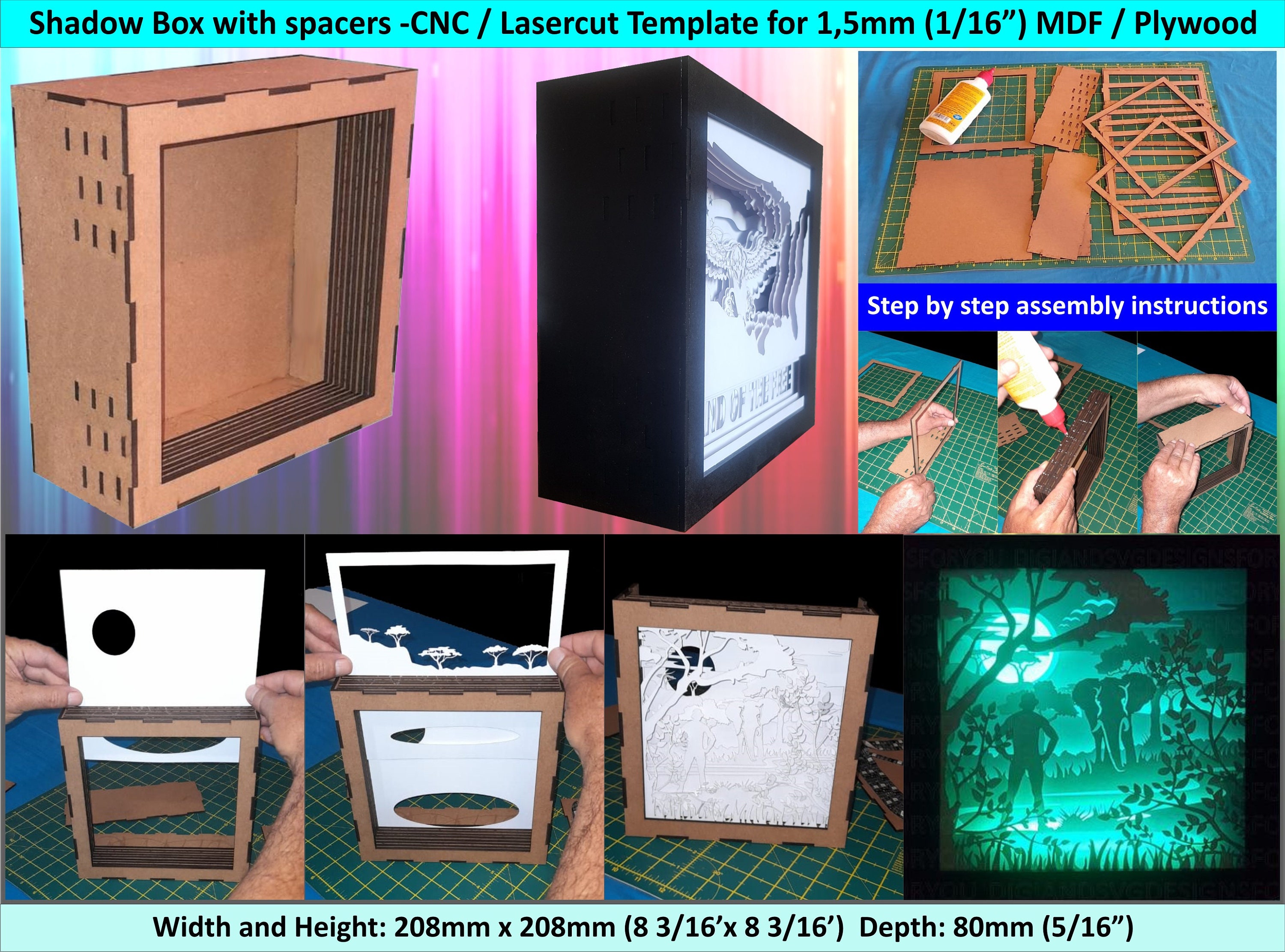 Shadow Box With Spacers, Cnc or Laser Cut Template for 1.5mm (1/16 ...