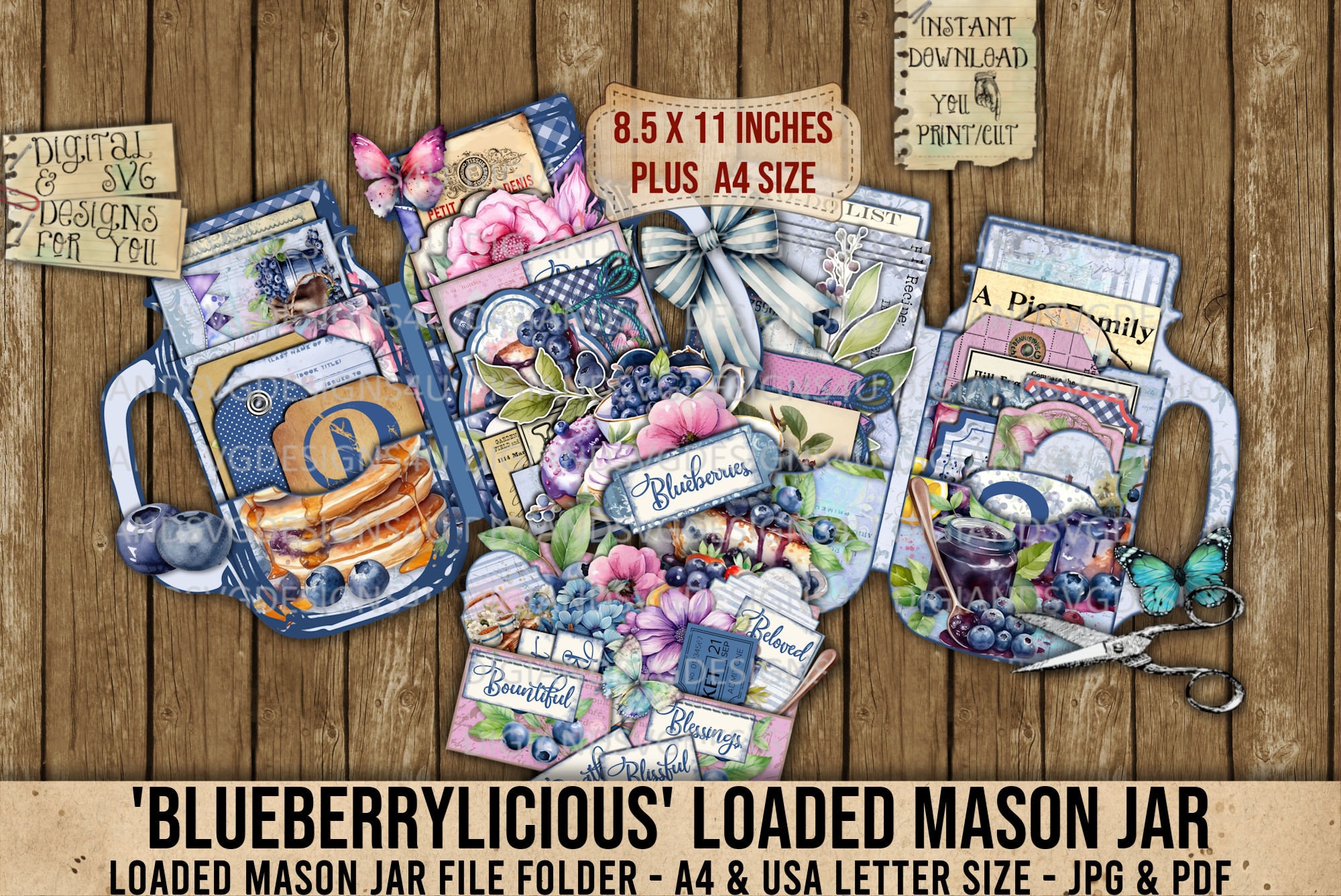 Blueberry-licious, Loaded Mason Jar, File Folder, Blueberries, Tags ...