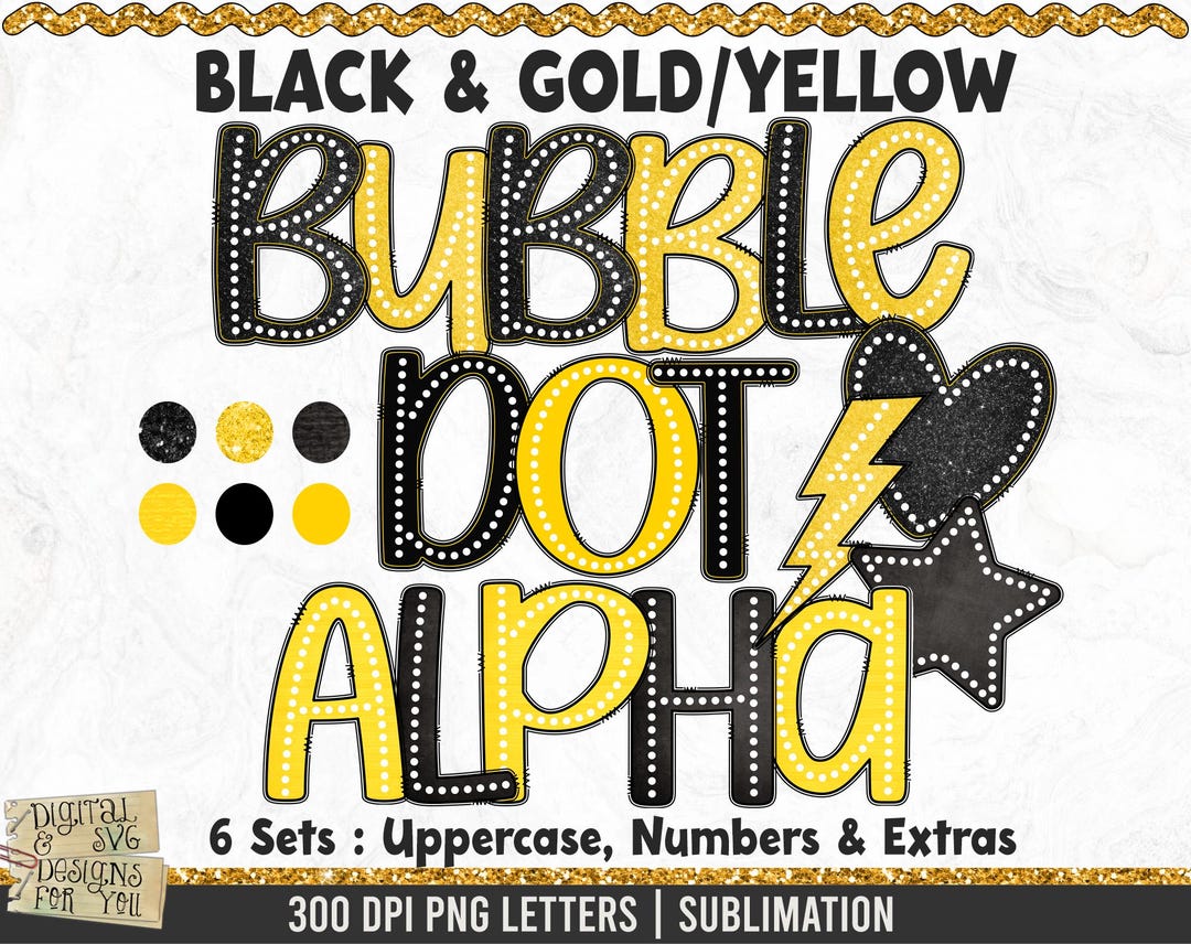 Black & Gold Alphabet PNG, Bubble Dot Alphabet, Alphabet With Dots ...