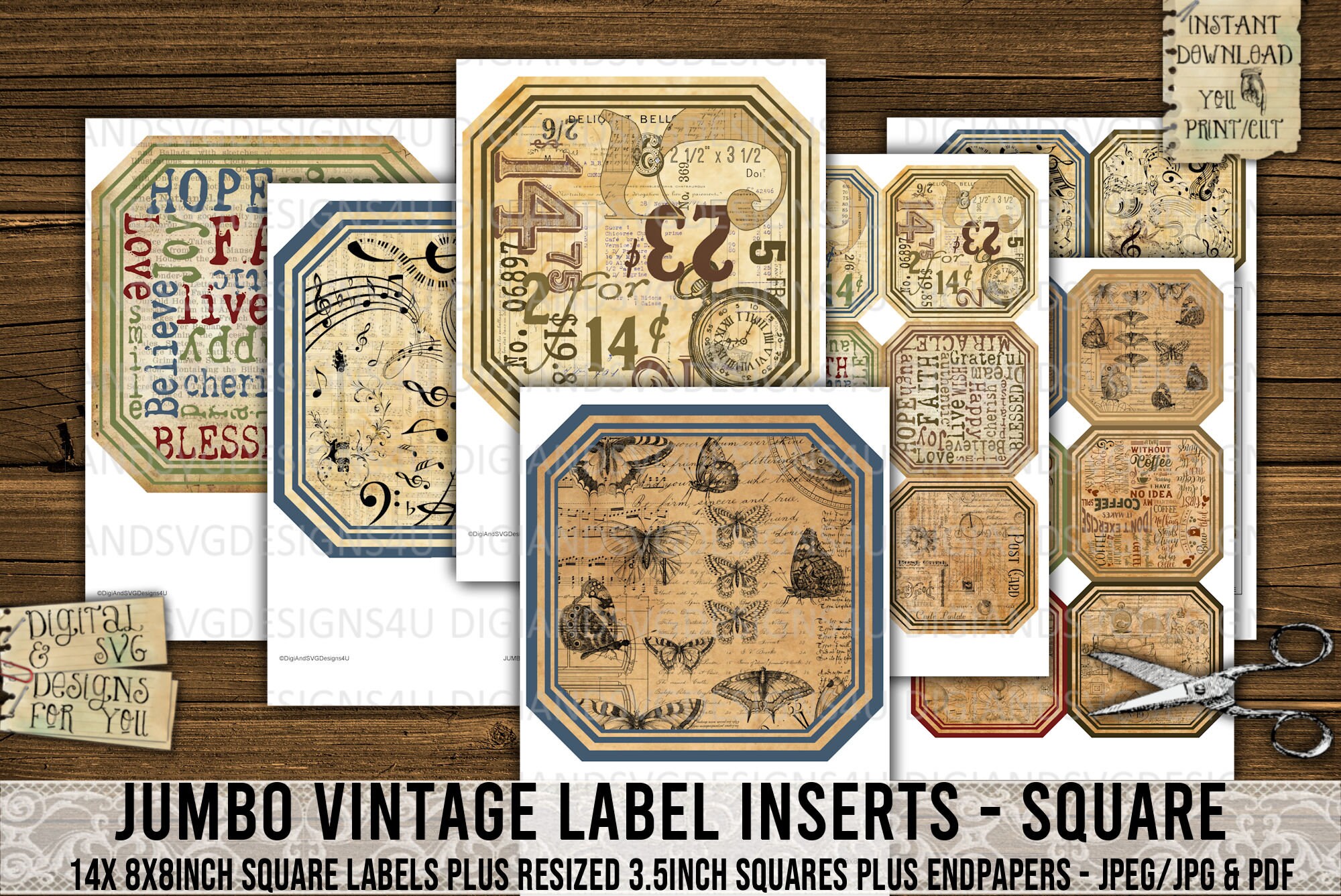 Jumbo Vintage Labels Cutout Butterflies Text Numbers - Etsy Canada