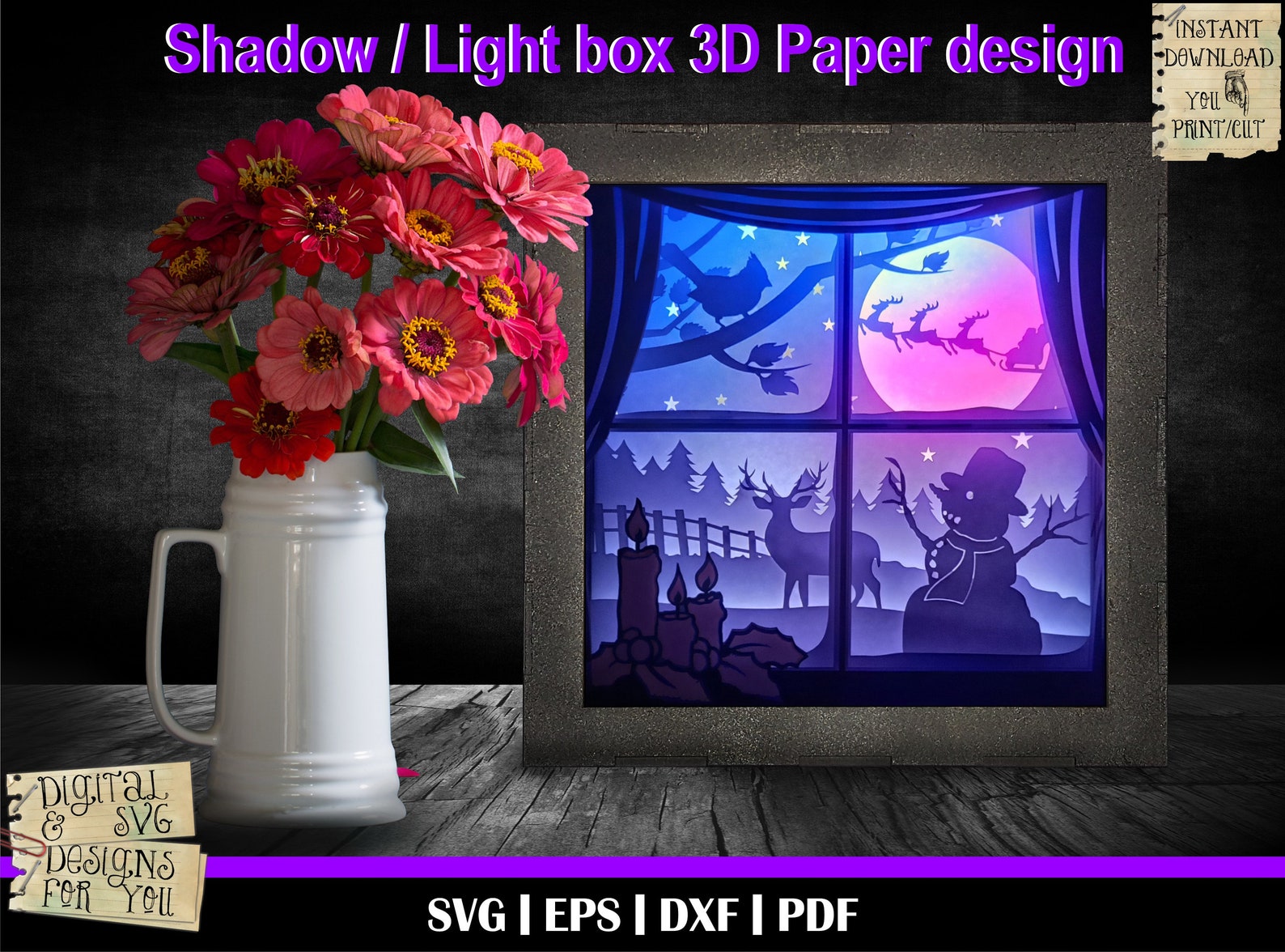 Christmas Bundle 3D Shadow Box Templates 3D Light Box - Etsy
