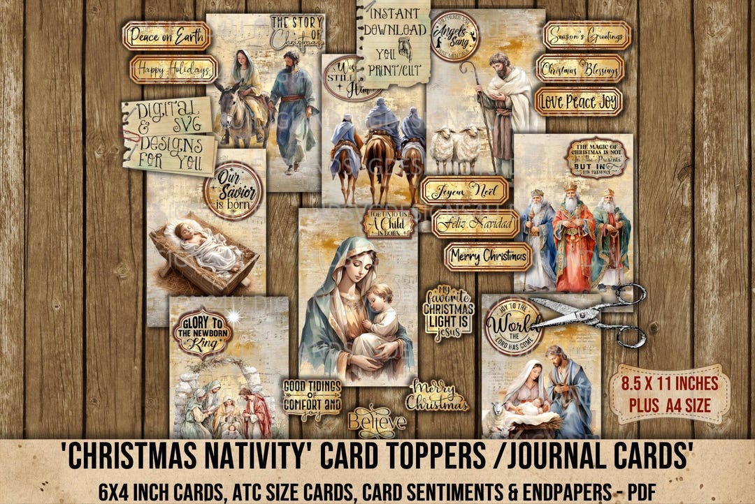Christmas Nativity Greeting Cards, Toppers, Sentiments, Journal Cards ...
