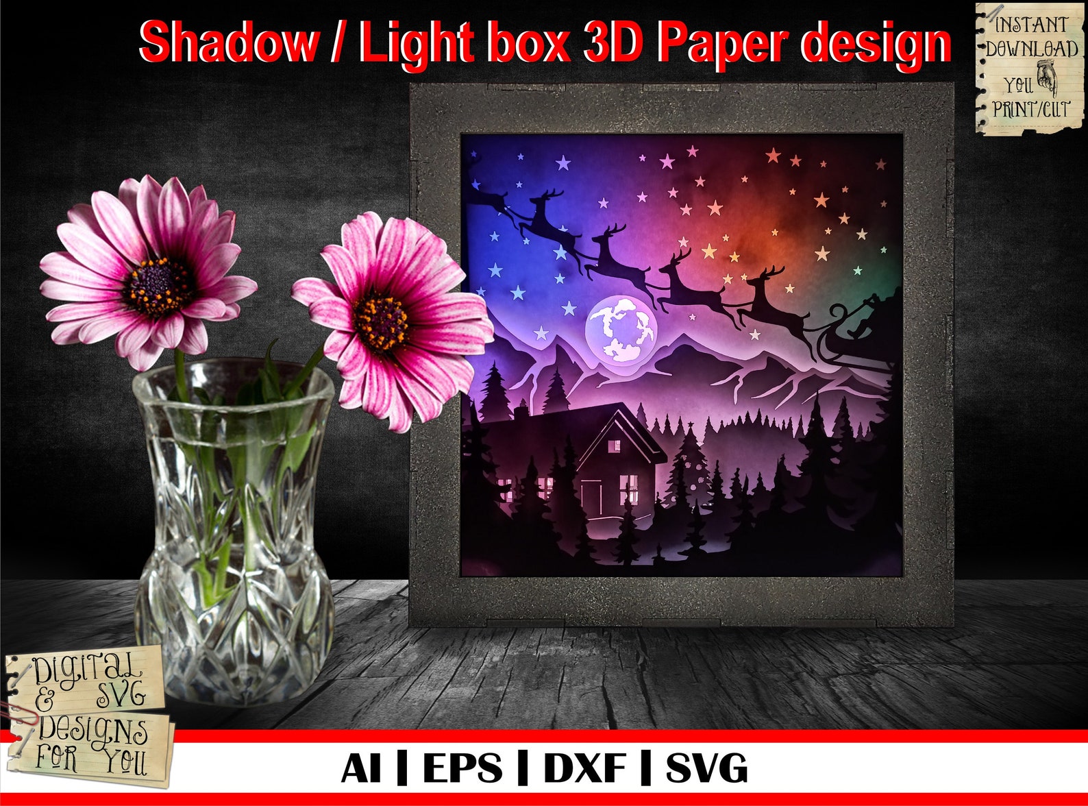 3D Christmas Bundle Vol 2 Shadow Box Templates 3D Light - Etsy