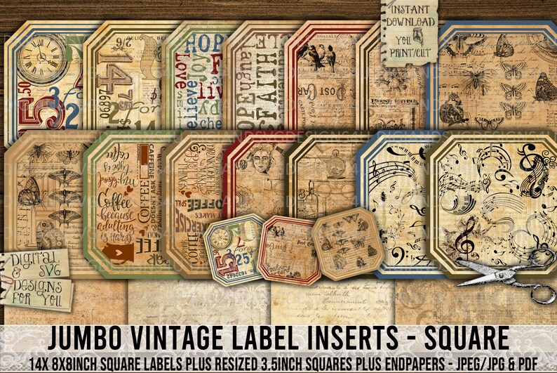Jumbo, Vintage, Labels, Cutout, Butterflies, Text, Numbers, Phrases ...