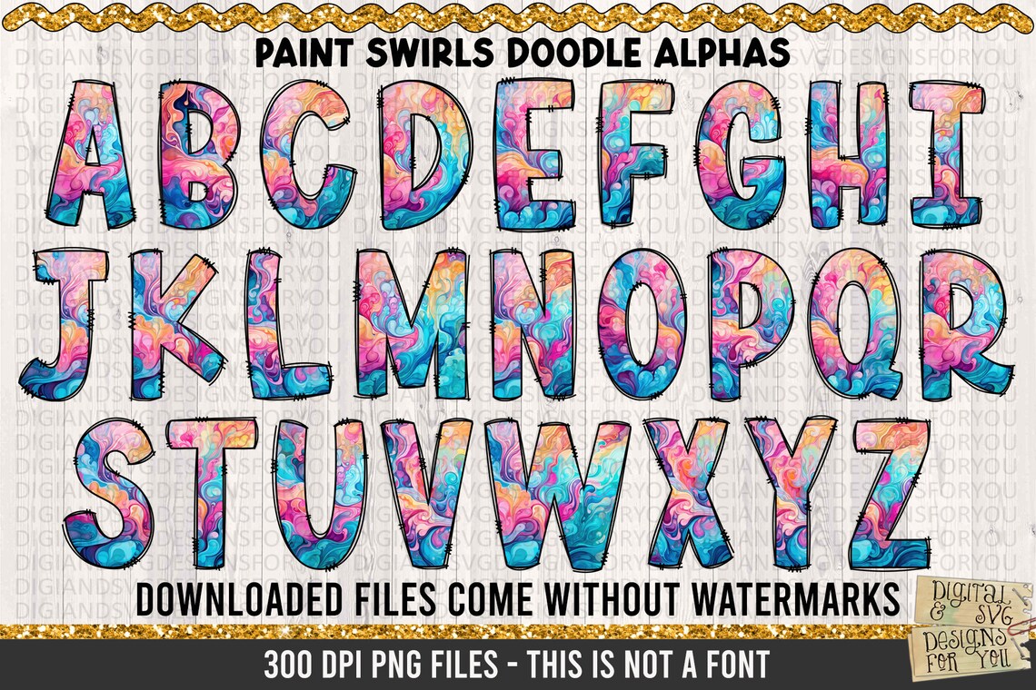 Paint Swirls PNG Doodle Letters, PNG Letters, Doodle Alphabet, PNG ...