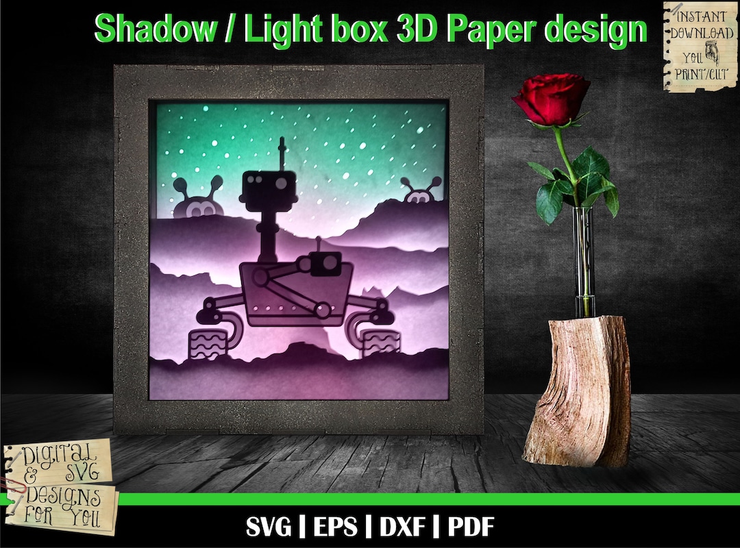 Mars Rover 3D Light Box, 3D Shadow Box, 3D Paper Cut Template, Space 5 ...