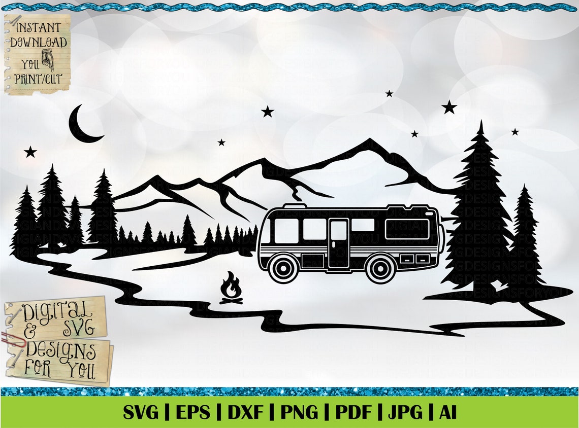 Starry Night Forest RV Camper Svg Png Eps Dxf Mountain - Etsy