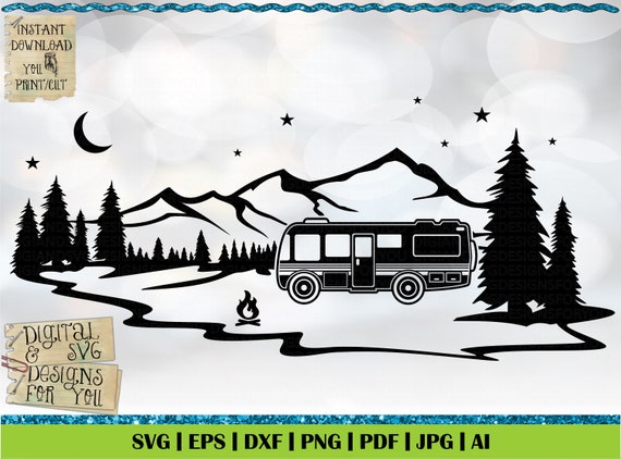 Starry Night Forest RV Camper Svg Png Eps Dxf Mountain - Etsy