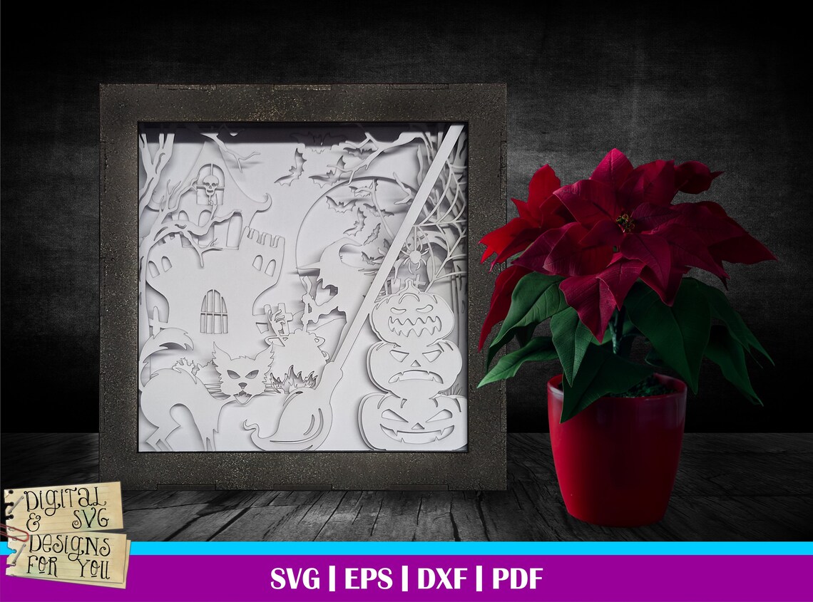 Halloween 4 3D Paper Cut Template Light Box SVG 3D Shadow | Etsy