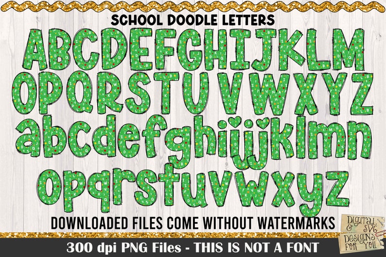 School Doodle Letters, Back to School PNG Alphabet Bundle, Teacher ...