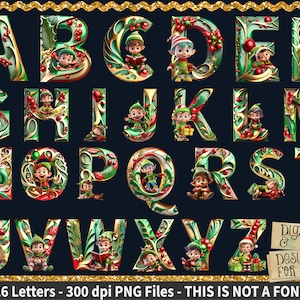 Christmas Elves Alphabet Set, PNG Alphabet Bundle, Christmas Alpha Set ...