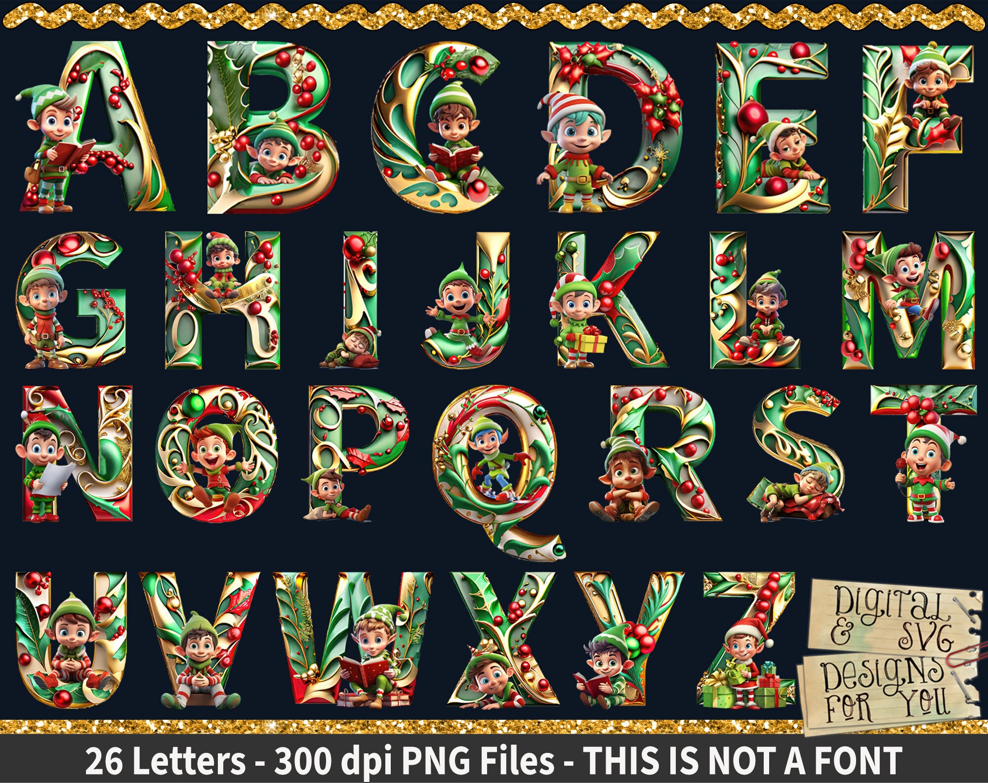 Christmas Elves Alphabet Set, PNG Alphabet Bundle, Christmas Alpha Set ...